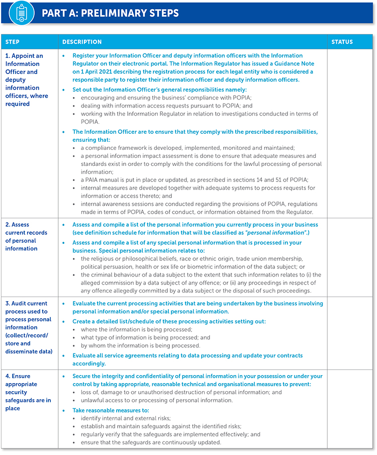 Cliffe Dekker Hofmeyr - POPIA compliance checklist